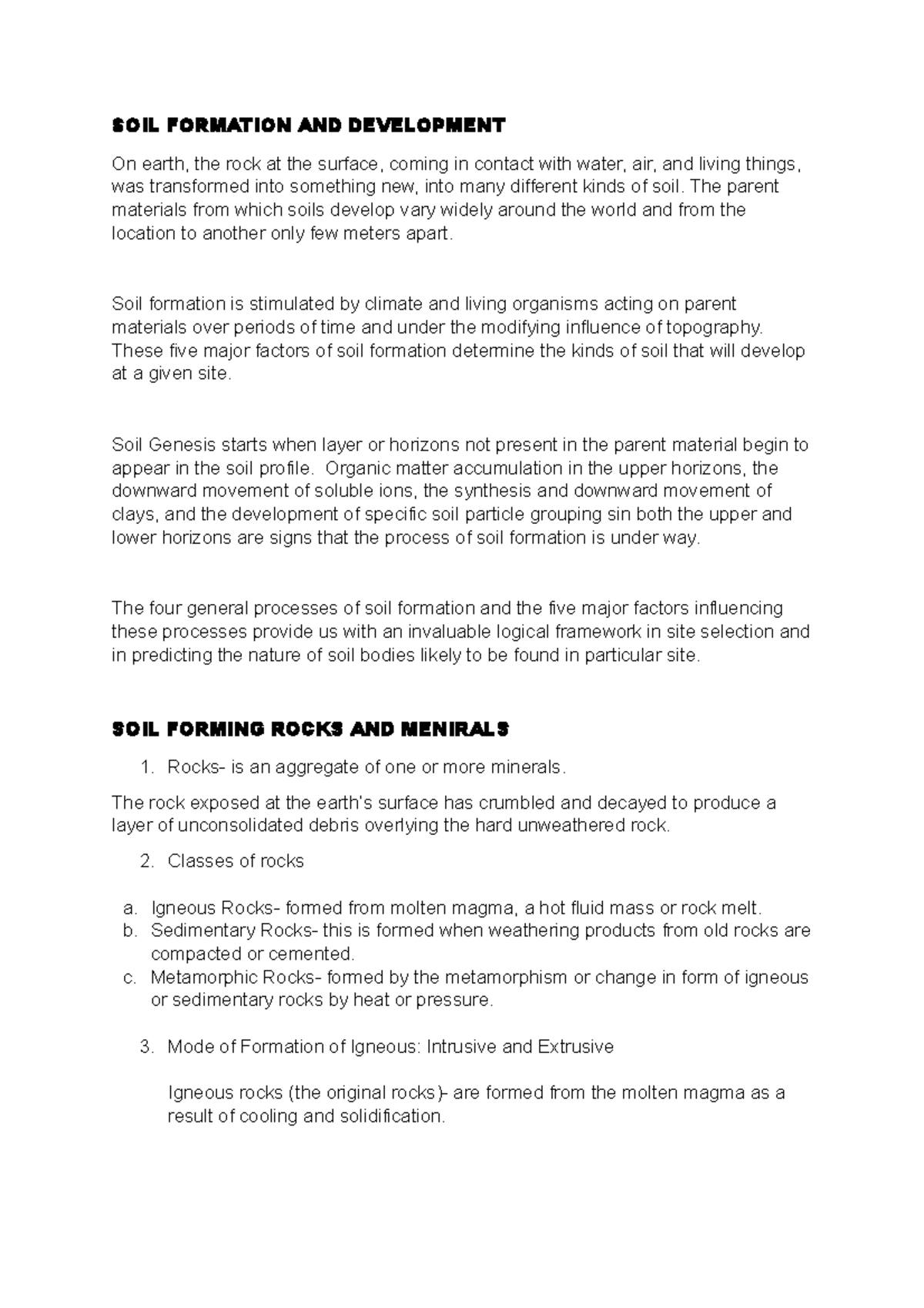 SOIL Formation AND Development - SOIL FORMATION AND DEVELOPMENT On ...