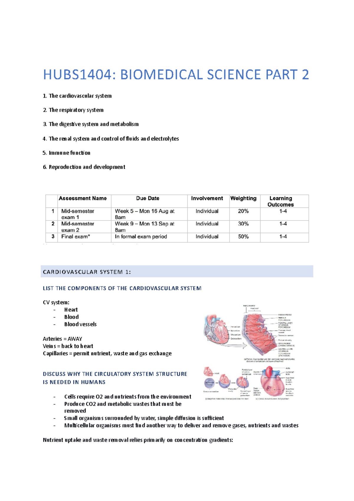 HUBS1404 Lecture Notes - HUBS1404: BIOMEDICAL SCIENCE PART 2 The ...