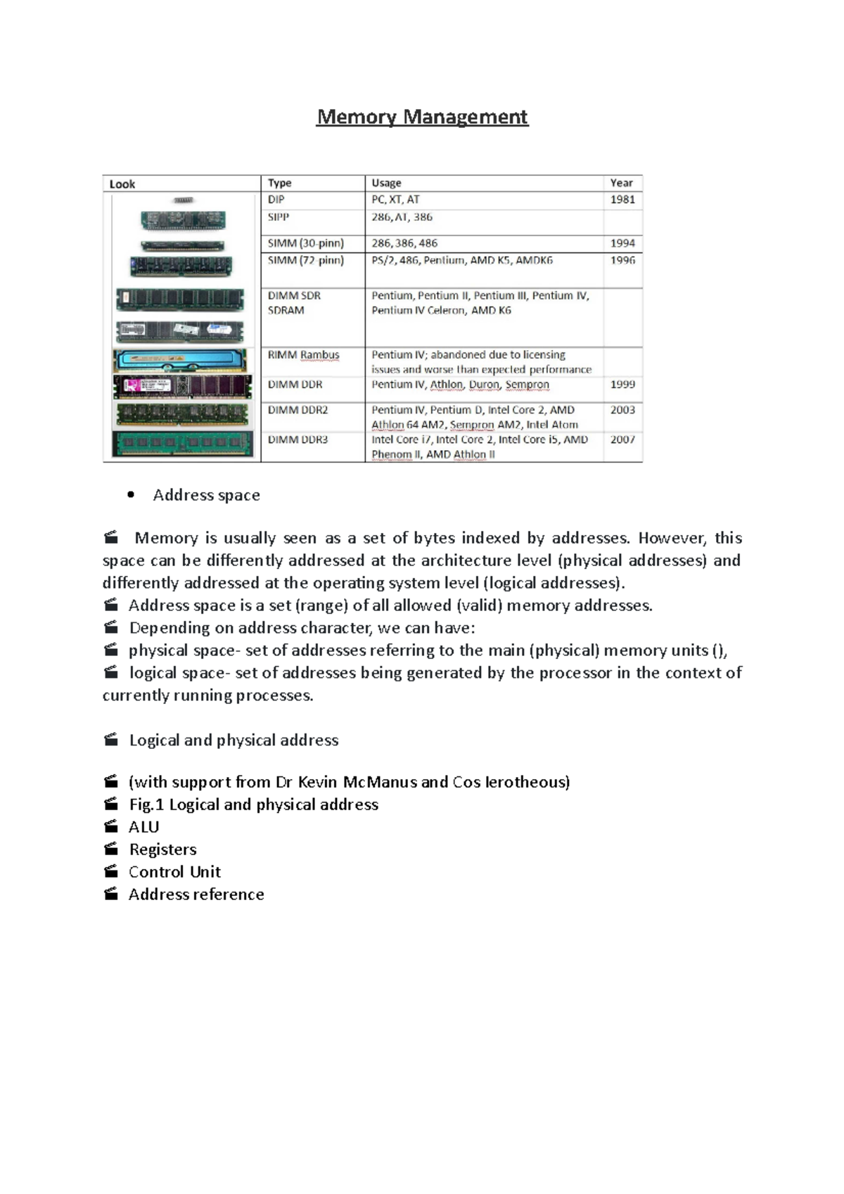 Memory Management Memory Management Address Space Memory Is Usually Seen As A Set Of Bytes