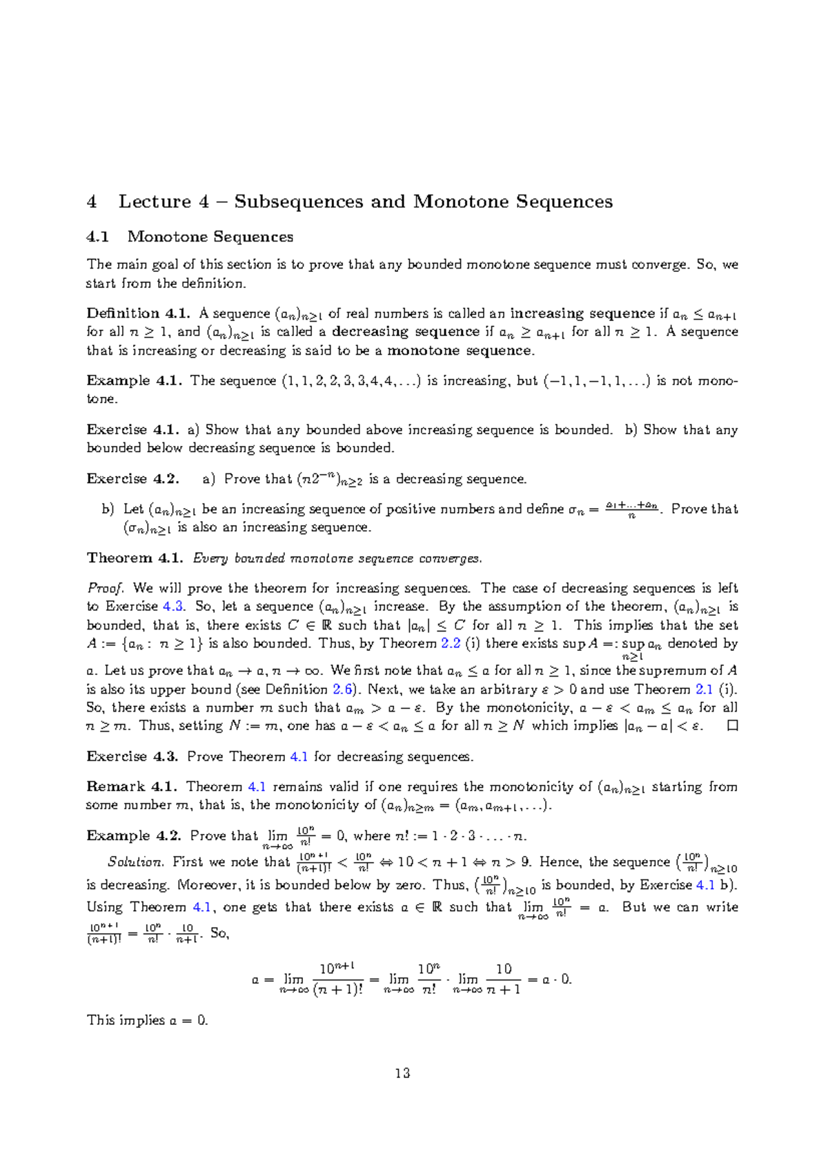 Note4 - 10-PHY-BIPMA1 – Mathematics 1 / Vitalii Konarovskyi 4 Lecture 4 – Subsequences and ...