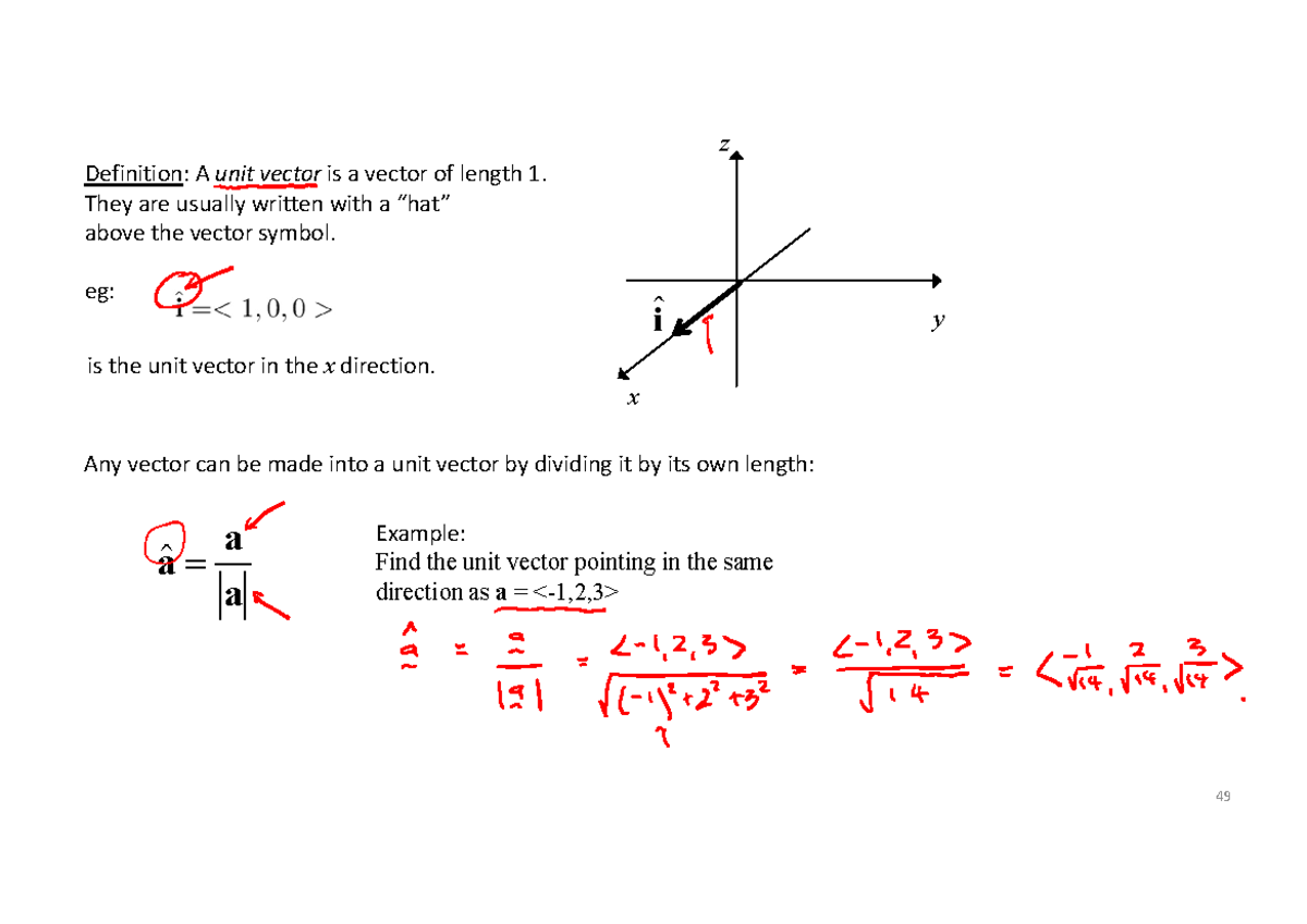 Unit vectors and Projections annotated - Definition: A unit vector is a ...