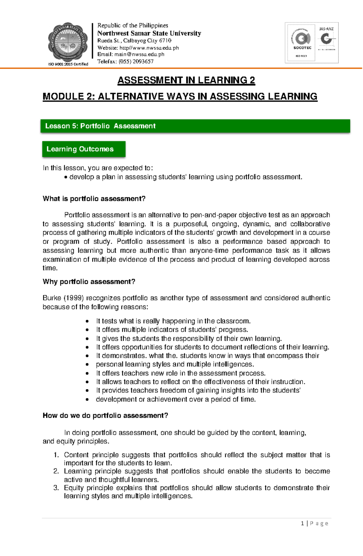 PROF ED 8 9 10 Module 2 Lesson 5 - ISO 9001:2015 Certified Northwest Samar State University ...