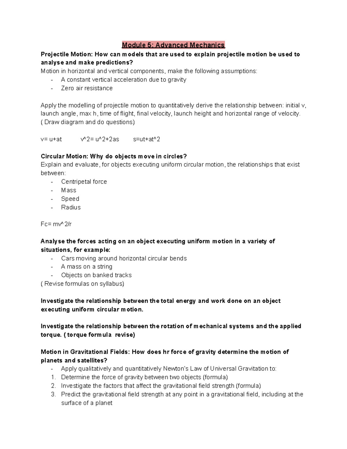 Physics - Lecture notes Module 5 - Module 5: Advanced Mechanics ...