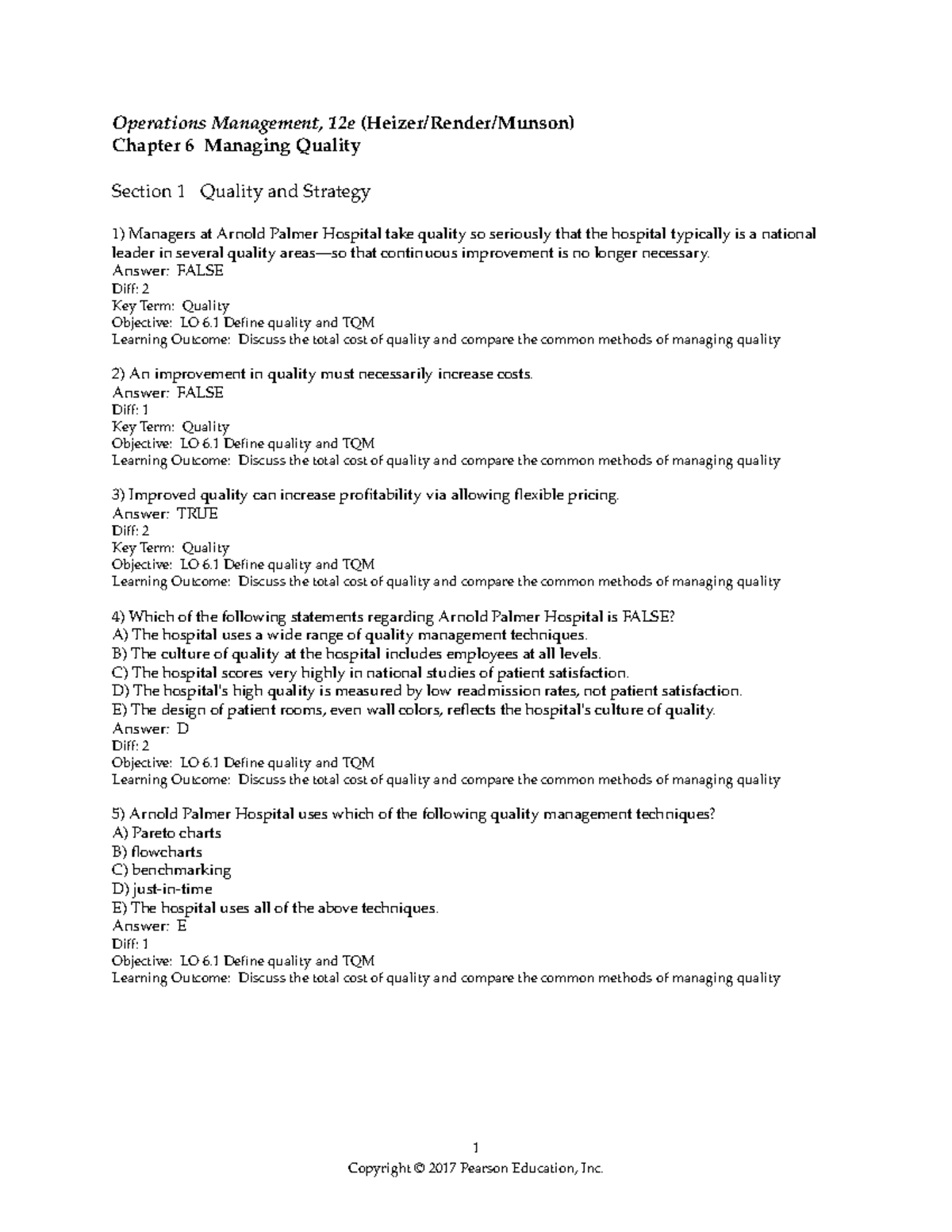 Chapter 06 - Operations Management, 12e (Heizer/Render/Munson) Chapter 6 Managing Quality ...