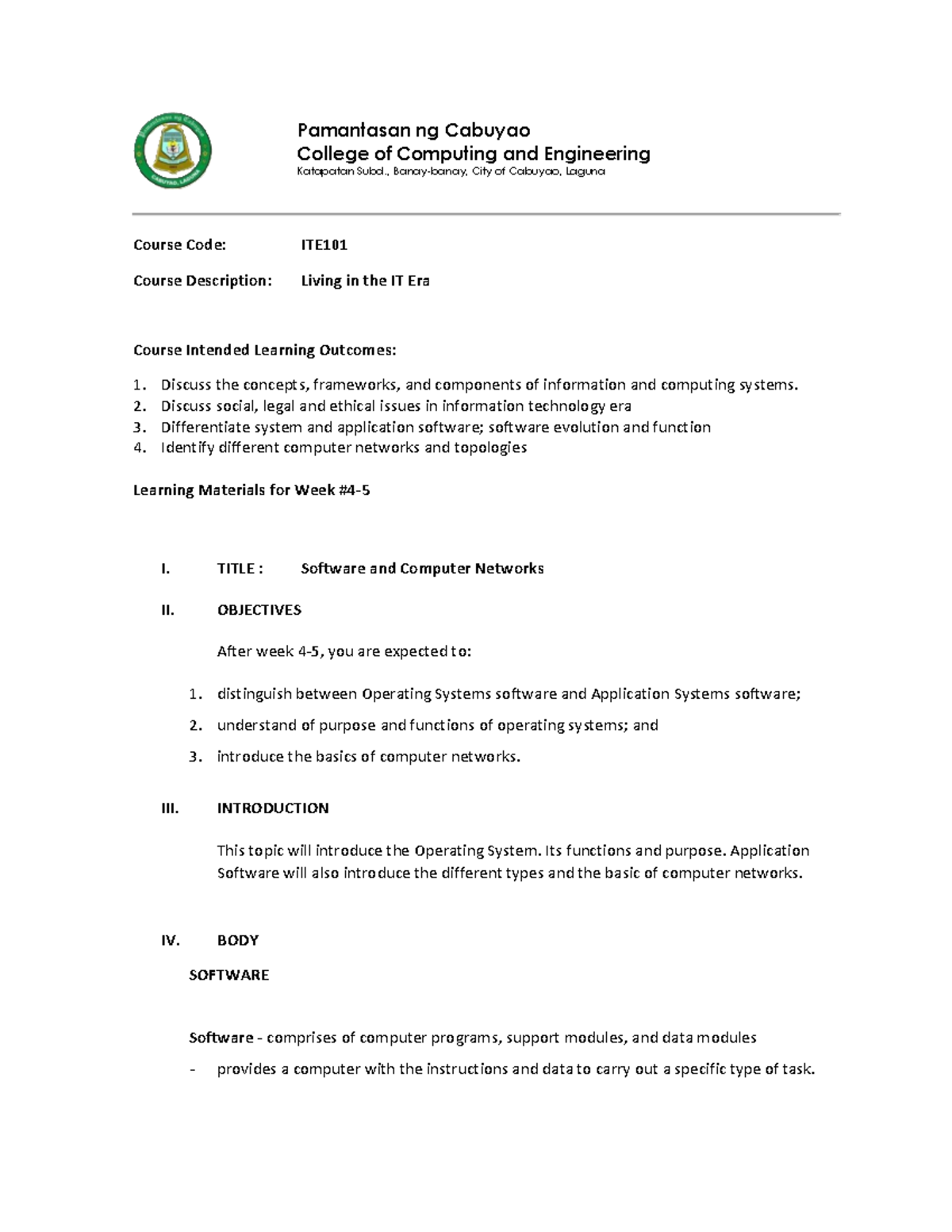 ITE101 Living in the IT Era week 4-5 - Course Code: ITE Course ...