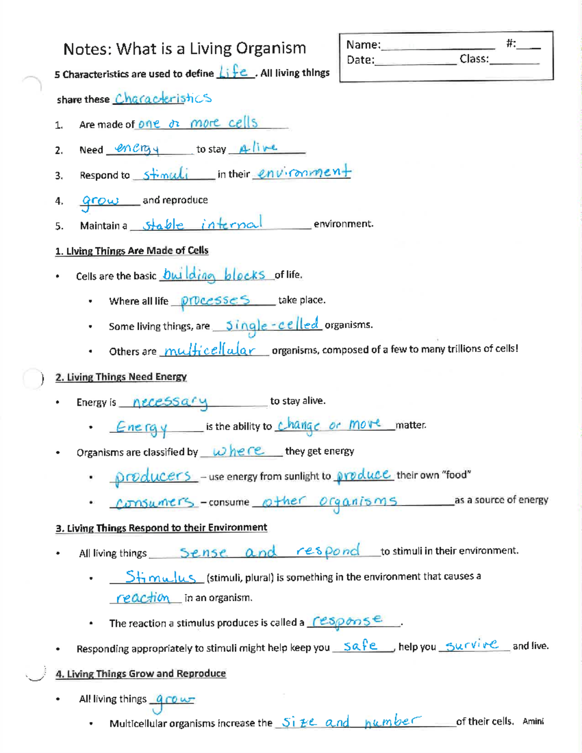 Characteristics of Living Things Notes 2 - S-111B - Studocu