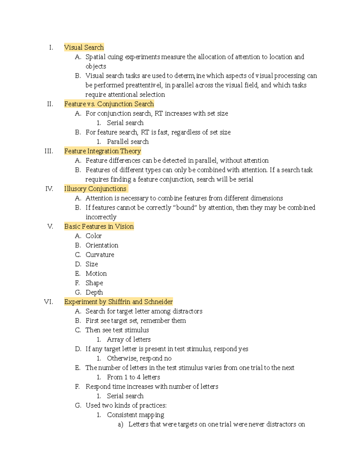 Visual Search - lecture notes - I. Visual Search A. Spatial cuing ...