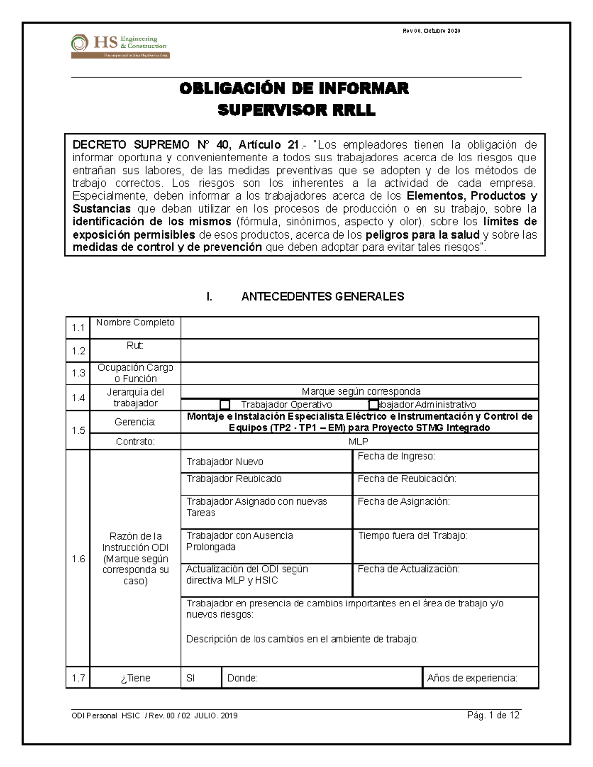 HSIC-DO-001- Obligación DE INFORMAR Supervisor RRLL - OBLIGACIÓN DE ...