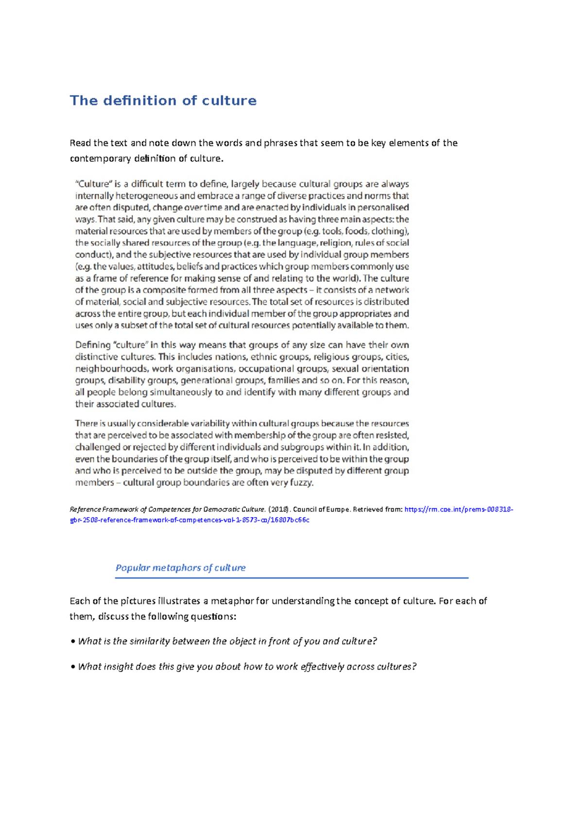 The definition and models of culture - The definition of culture Read ...