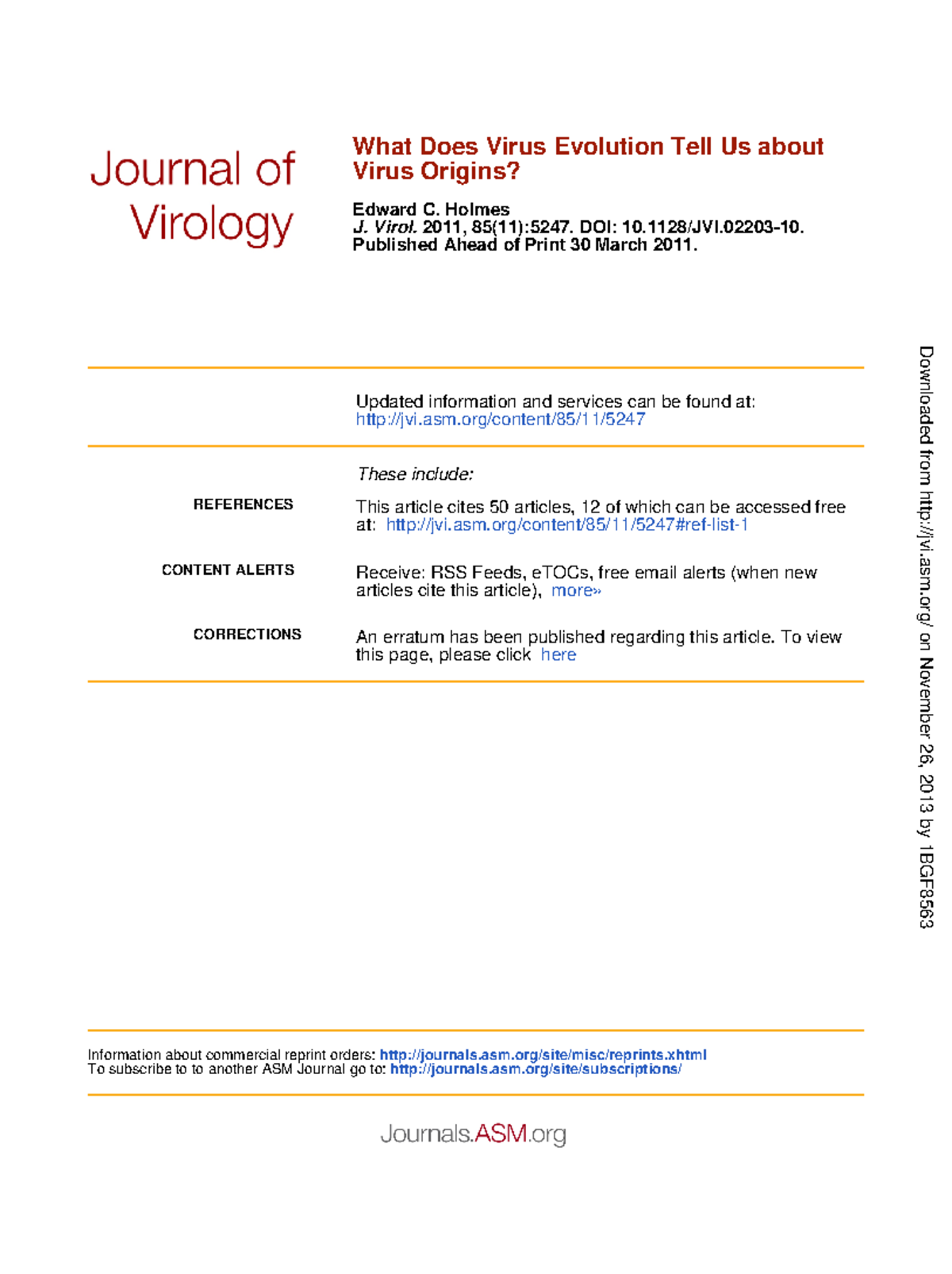 A12 Virus evolution - Published Ahead of Print 30 March 2011. J. Virol ...