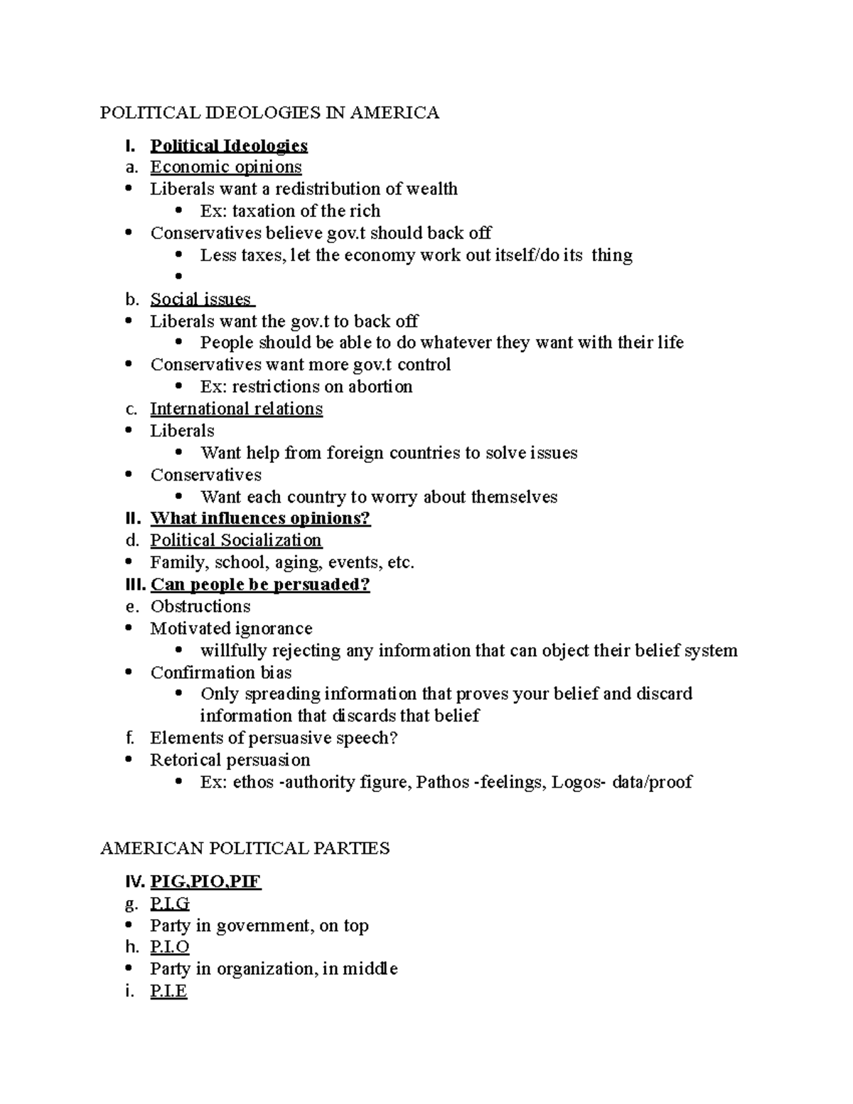 Gov.t chapter 3 pt2 - POLITICAL IDEOLOGIES IN AMERICA I. Political ...