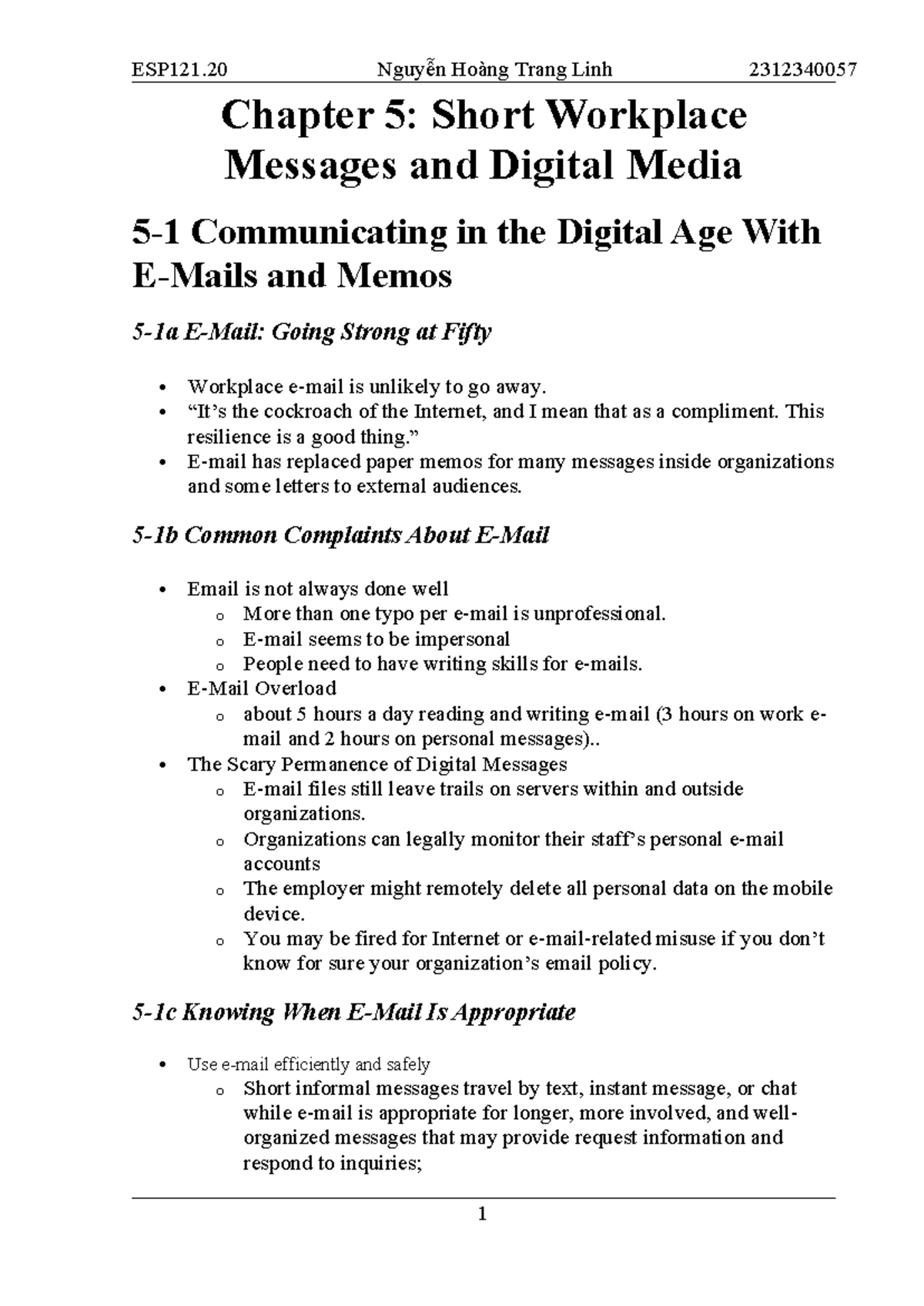Email - Exercises - Chapter 5: Short Workplace Messages and Digital ...