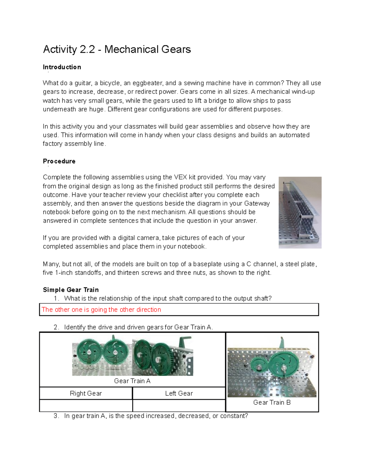 2.2a - Mechanical Gears - Activity 2 - Mechanical Gears Introduction ...