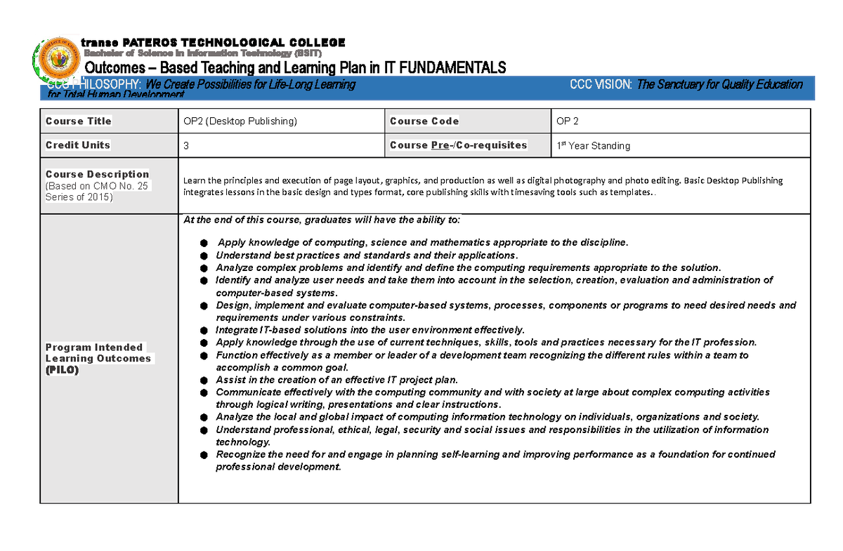 OBTL OP2 ( Desktop Publishing) - transe PATEROS TECHNOLOGICAL COLLEGE ...