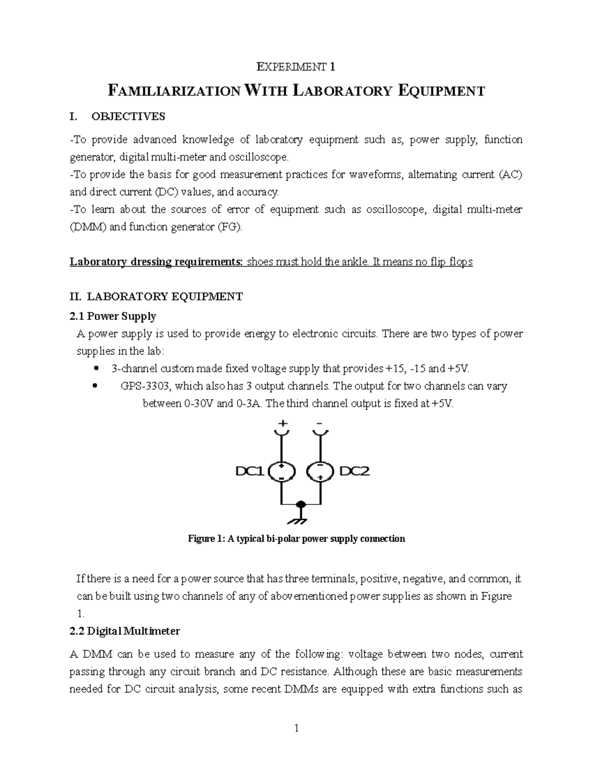 Lab1-rev 2019 Summer II - EXPERIMENT 1 FAMILIARIZATION WITH LABORATORY ...