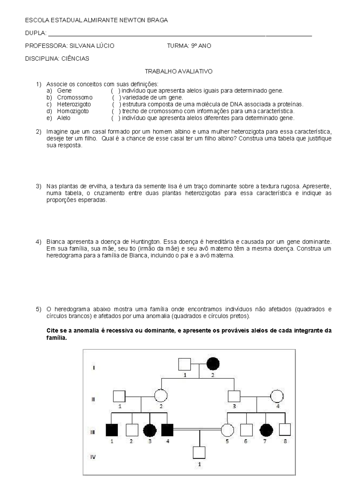 Avaliação 9 ano - oioiioo - ESCOLA ESTADUAL ALMIRANTE NEWTON BRAGA ...