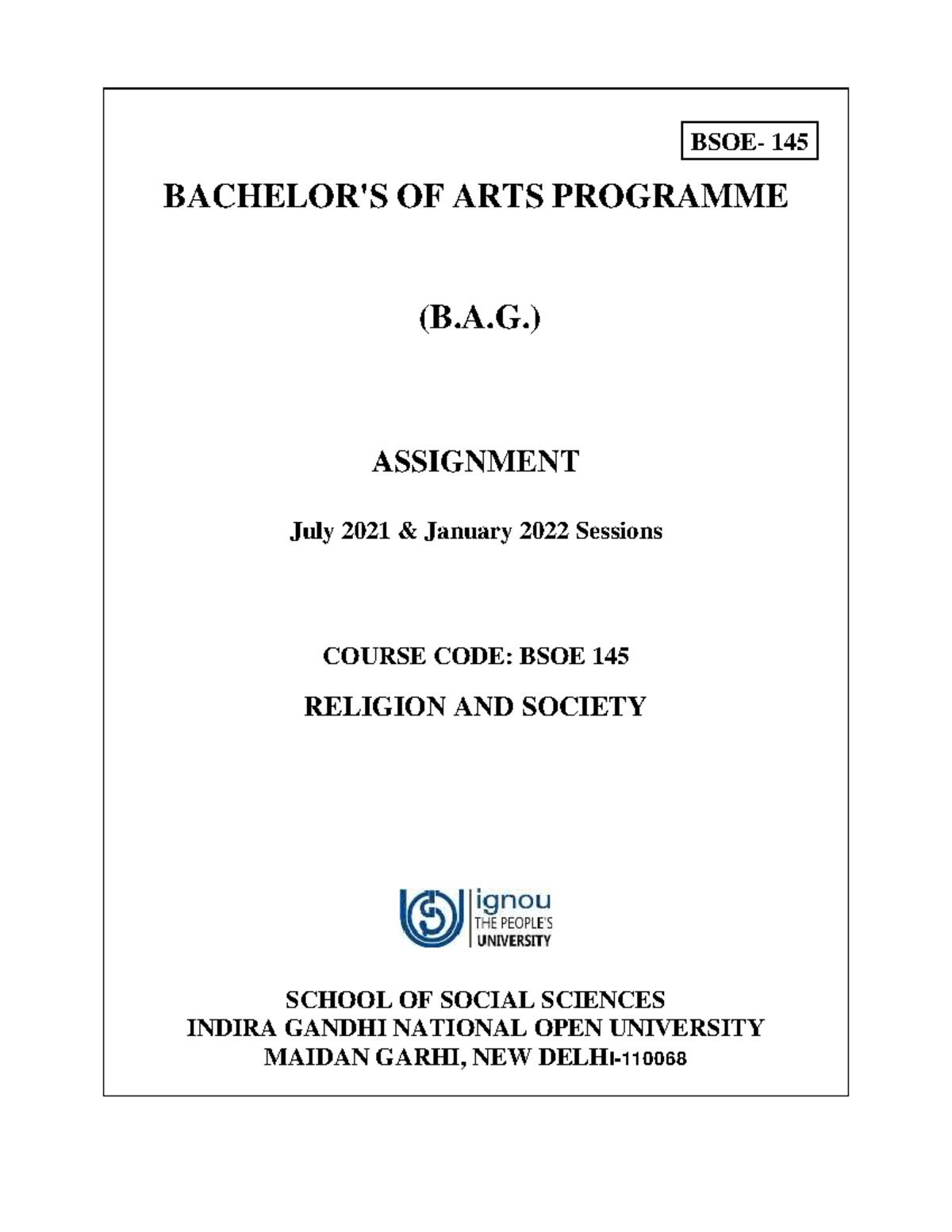 BSOE 145 - English - Assignment - BSOE- 145 BACHELOR'S OF ARTS ...