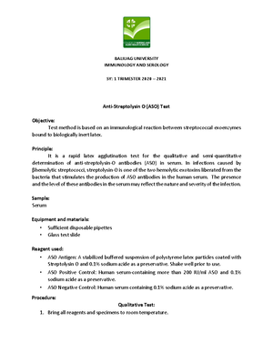 ABO Forward and Reverse – Tube Method - IMMUNOLOGY AND SEROLOGY SY: 1 ...