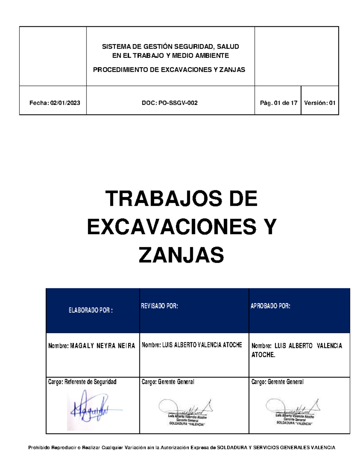 PO-002 Trabajos DE Excavacion Y Zanjas- Valencia - Prohibido Reproducir ...