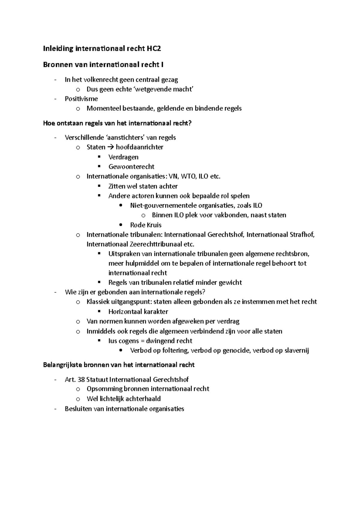Week 1 Internationaal HC2 - Inleiding internationaal recht HC Bronnen ...
