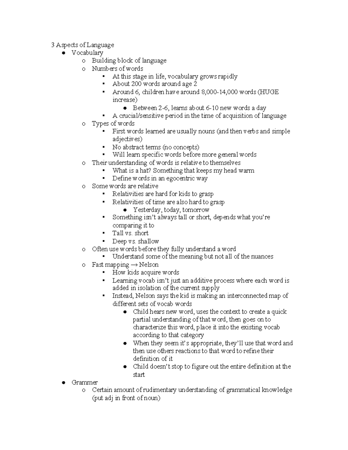 Psych 205 3 types of language - 3 Aspects of Language Vocabulary o ...