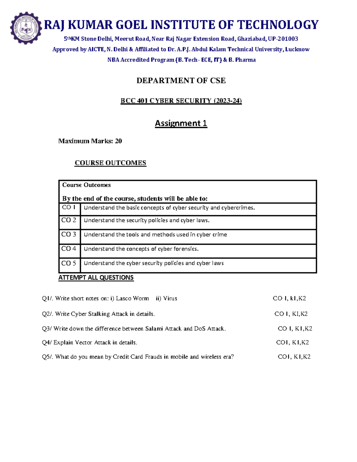 Assignment 1 - abc - RAJ KUMAR GOEL INSTITUTE OF TECHNOLOGY 5 thKM ...