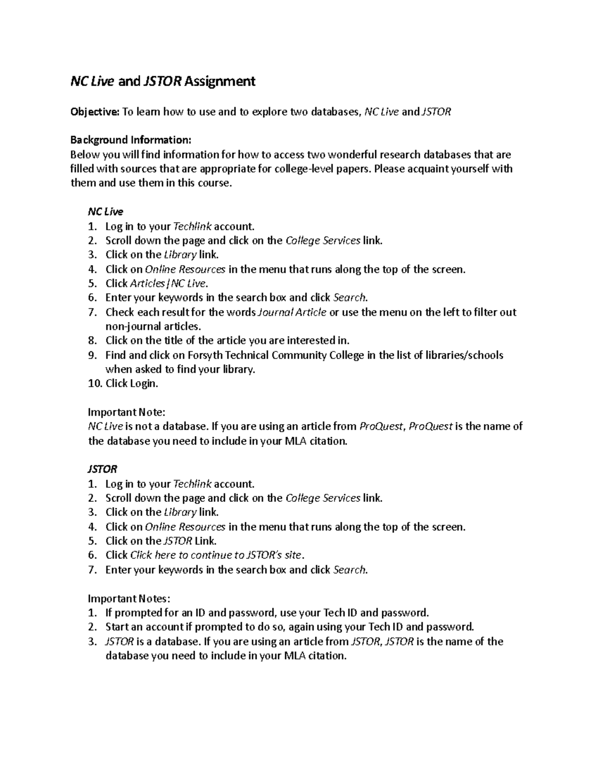 NCLive and Jstor Assignment Revised Spring 2023 - NC Live and JSTOR ...