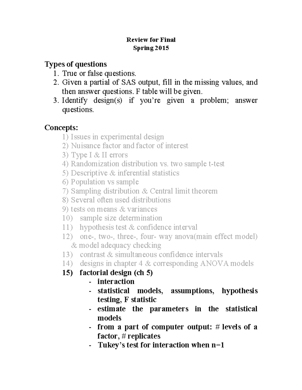 Review final - Summary Design & Analysis Of Experiments - Review for ...