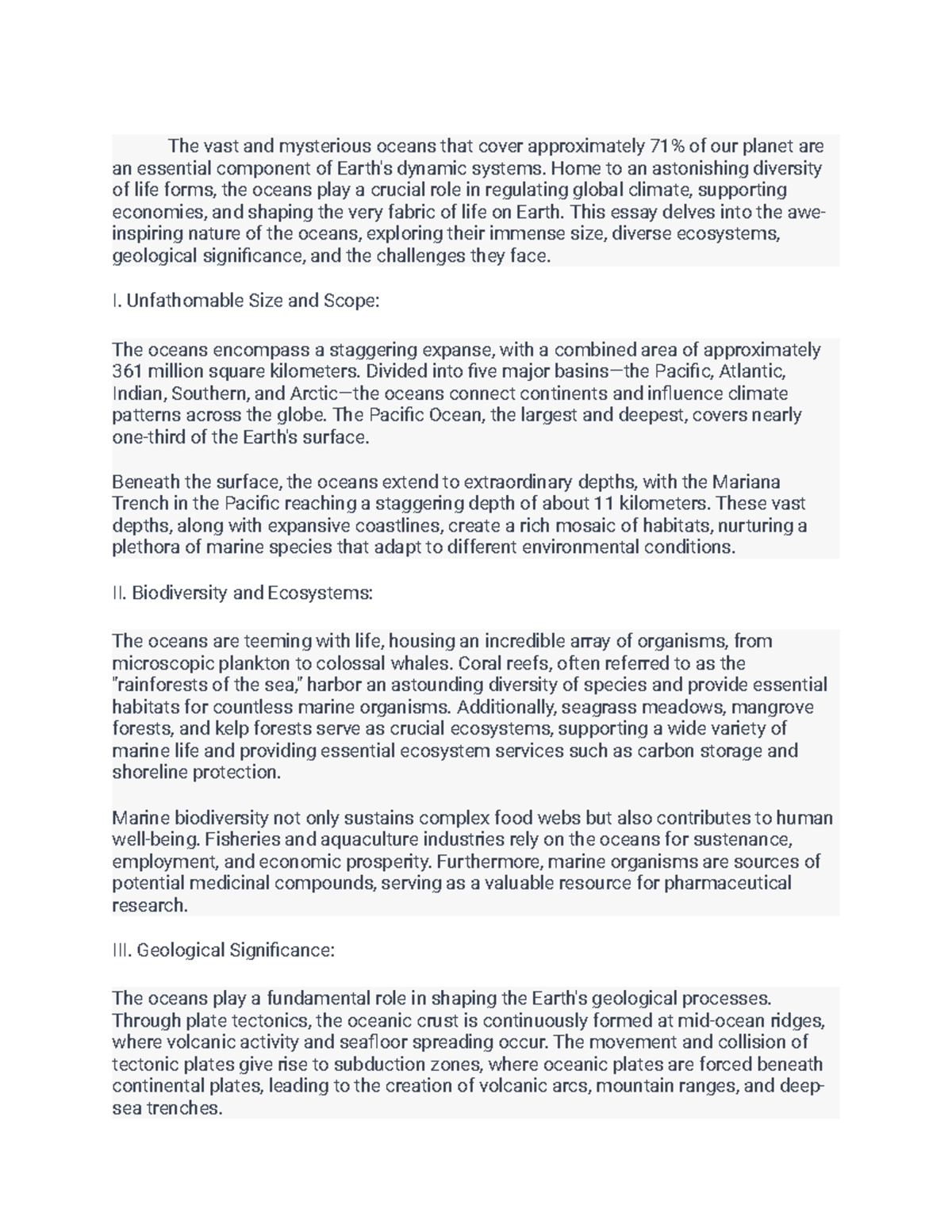 Oceans essay - The vast and mysterious oceans that cover approximately ...