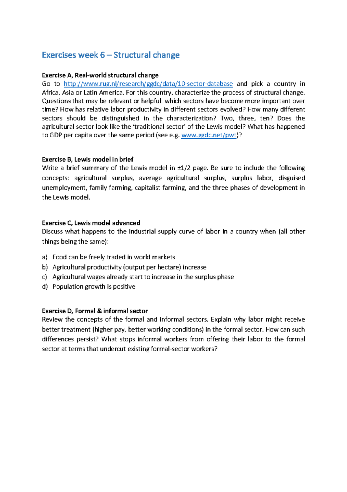 Seminar assignments, exercise structural change, week 6 - Exercises ...