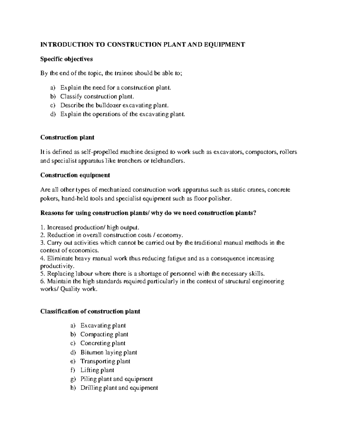 Introduction TO Construction Plant AND Equipment - INTRODUCTION TO ...