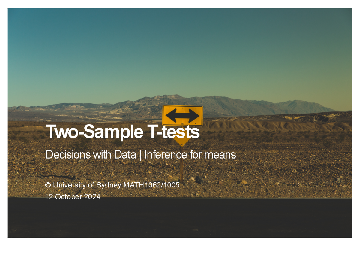 16 Two Sample T tests - Slides - Two-Sample T-tests Decisions with Data ...