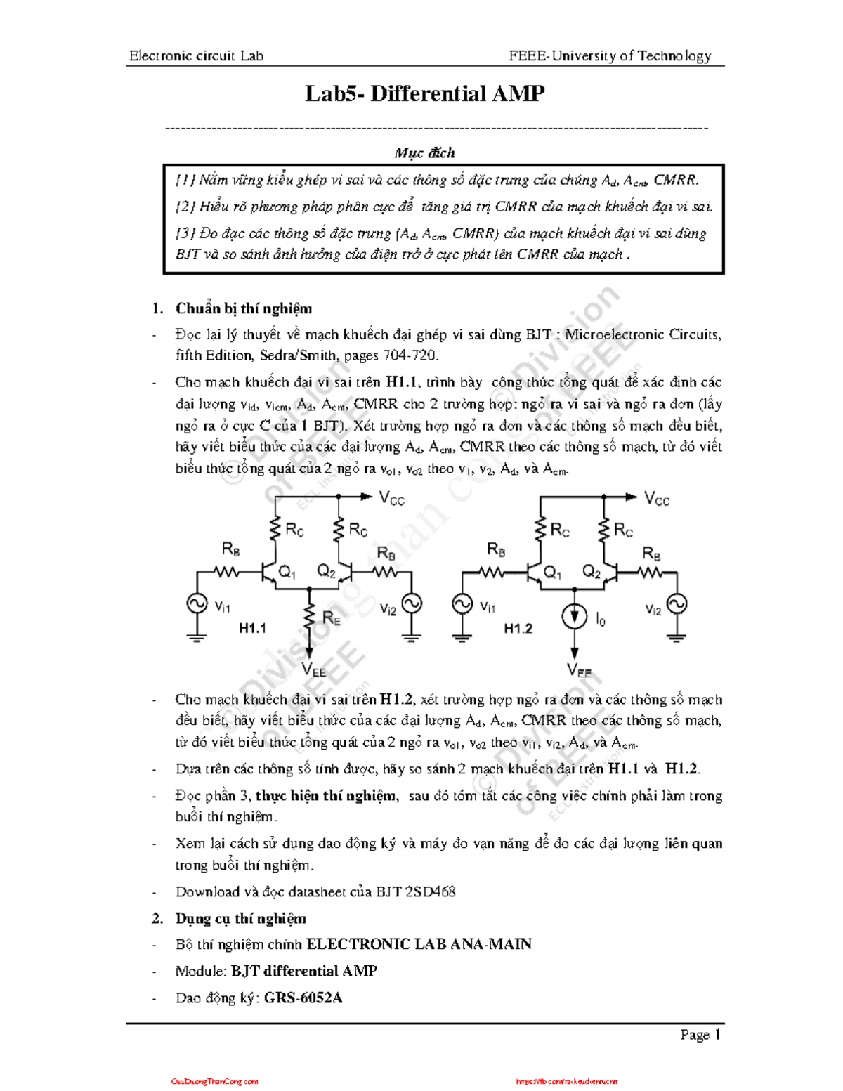Thi-nghiem-mach-dien-tu lab5-differential-amp - [cuuduongthancong - Page 1 Lab5- Differential ...