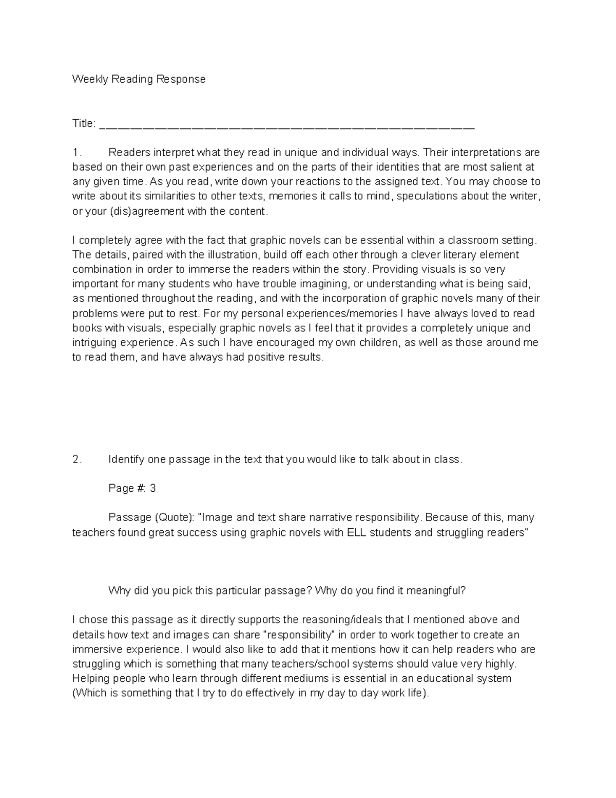 March 27 - Report on an article. - Weekly Reading Response Title: - Studocu