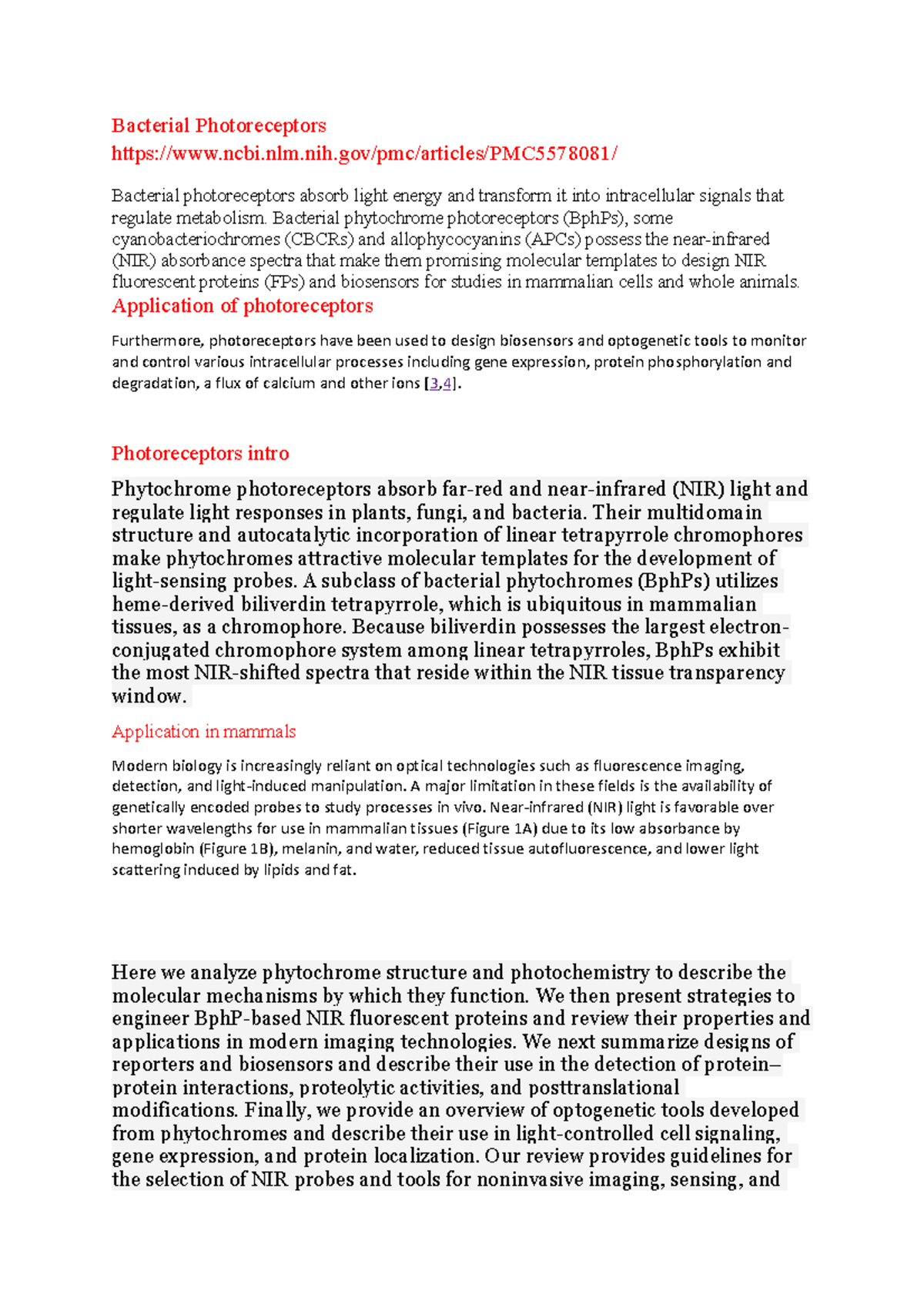 Bacterial Photoreceptors - nlm.nih/pmc/articles/PMC5578081/ Bacterial ...