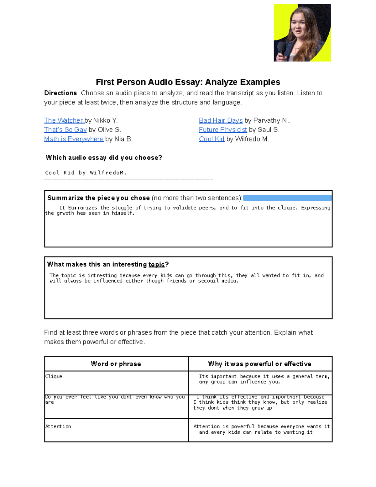 First Person Audio Essay Analyzing Examples - First Person Audio Essay ...