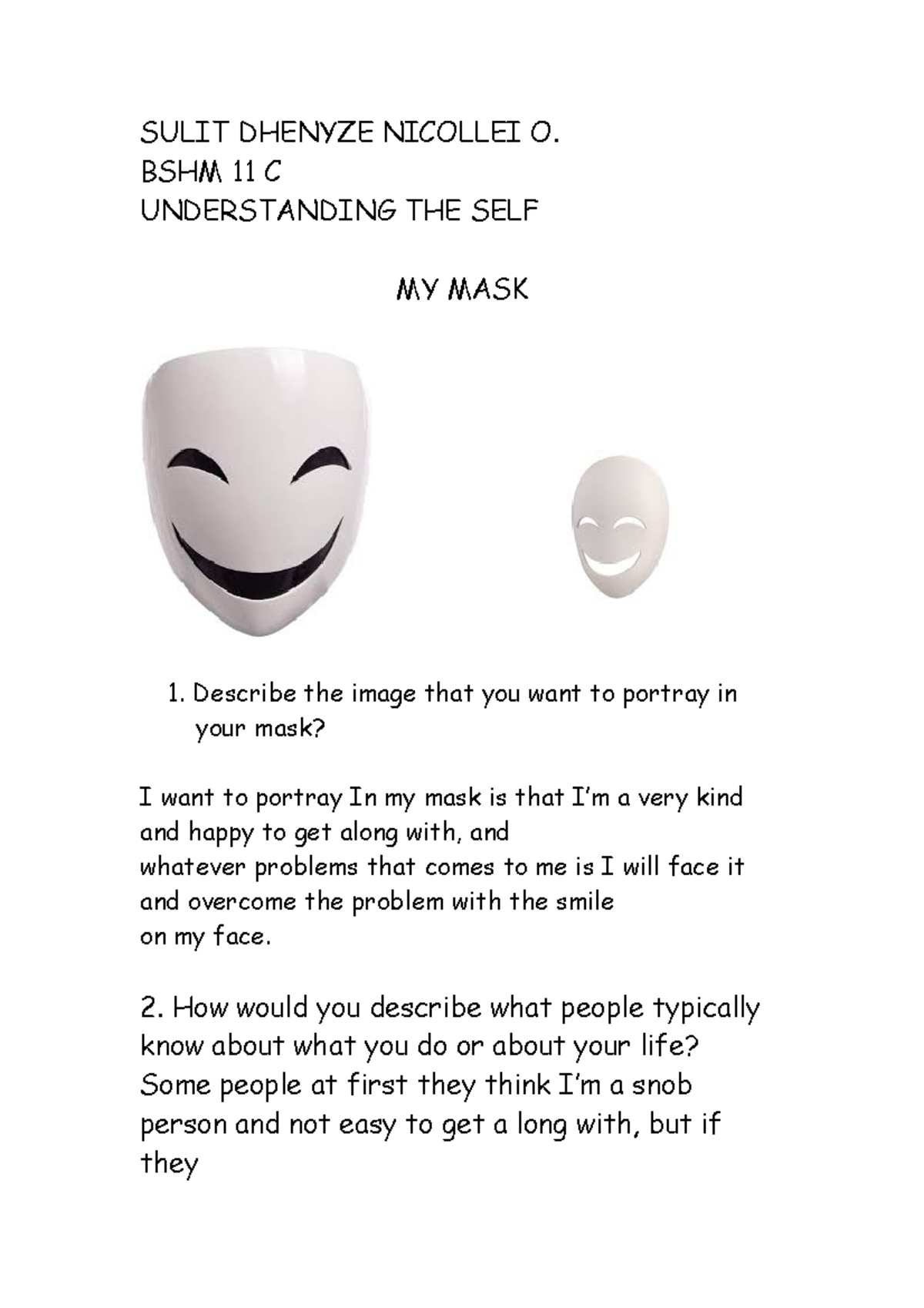 MASK UTS STI COLLEGE - SULIT DHENYZE NICOLLEI O. BSHM 11 C ...