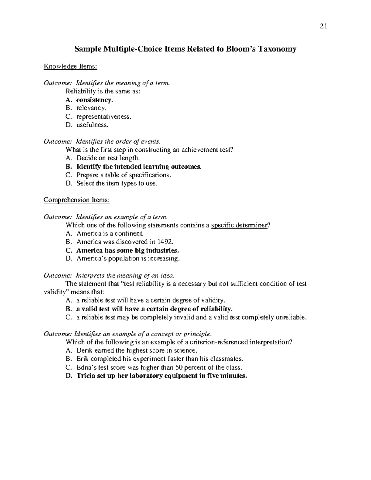 154305499 Sample Multiple Choice Items and Bloom s Taxonomy - Sample ...
