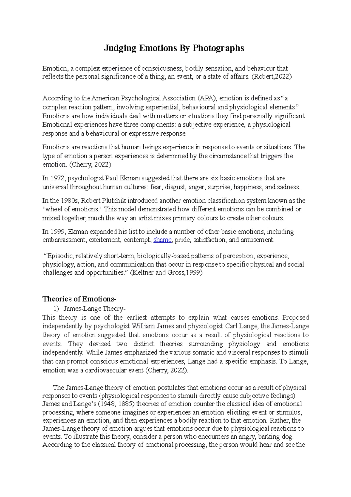 Measurement of Emotions by F.E- A - Judging Emotions By Photographs ...