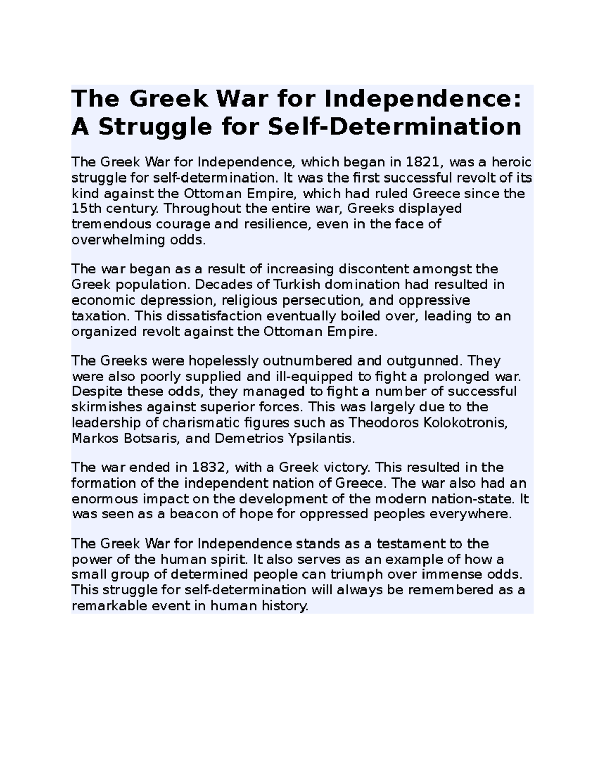 The Greek War for Independence - It was the first successful revolt of ...