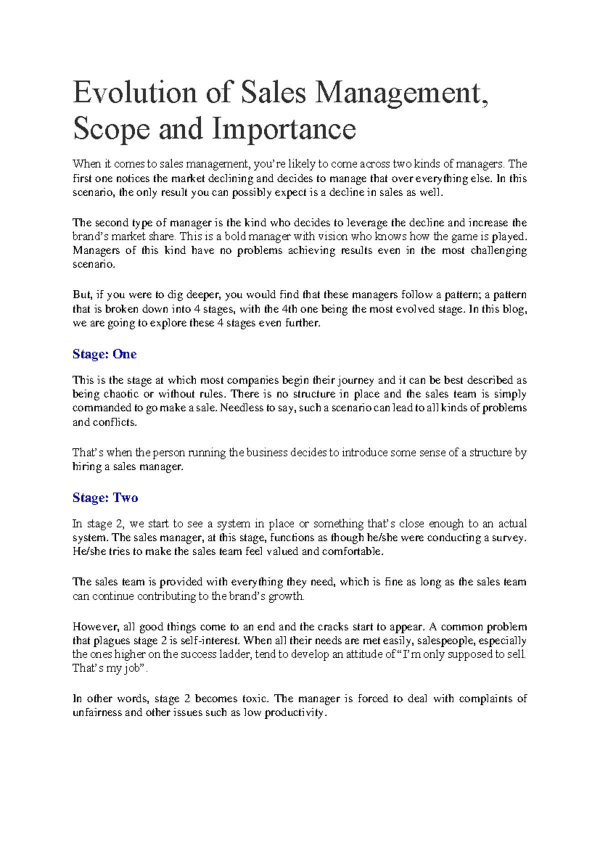 Evolution of Sales Management, Scope and Importance - The first one ...