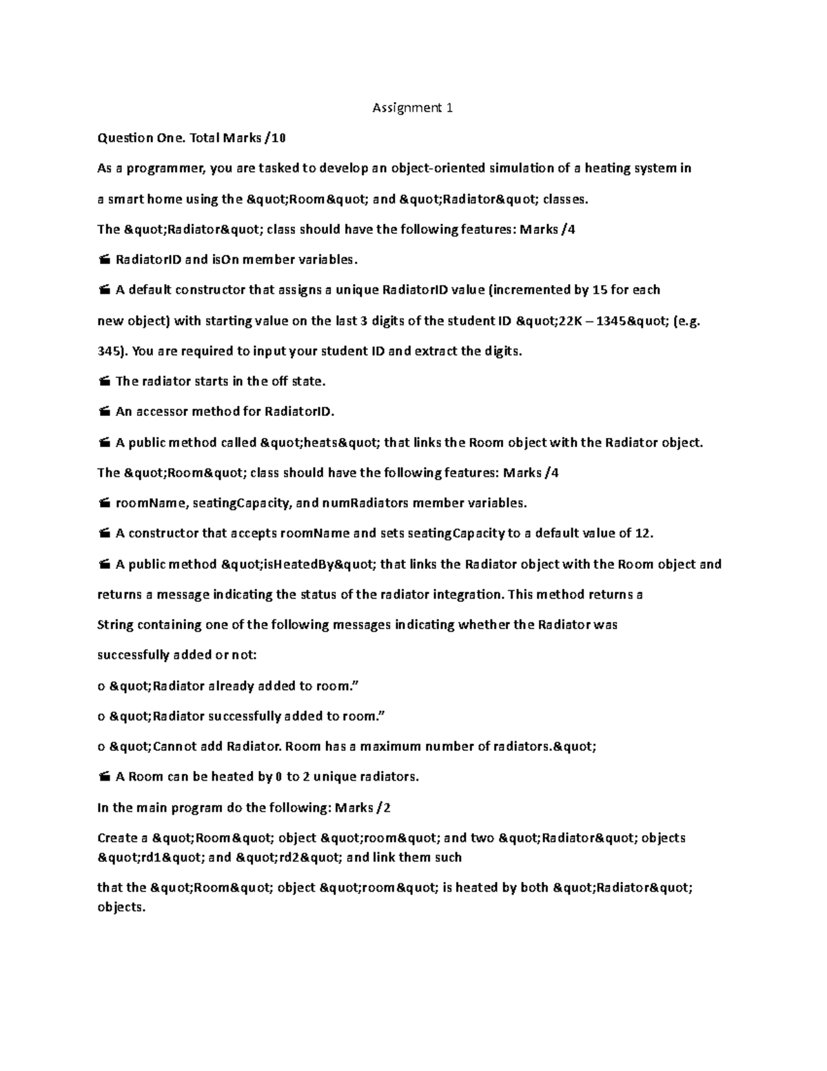 Assignment 1 - solution - Assignment 1 Question One. Total Marks / As a ...