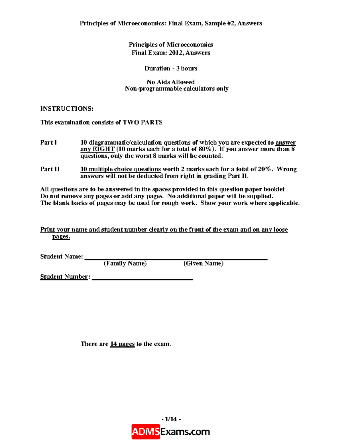 Sample/practice exam 2012, questions and answers - Principles of ...
