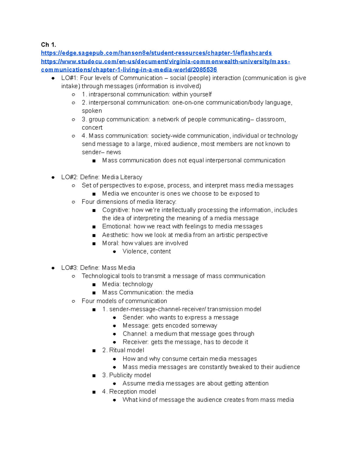MASC101 Notes - Mr. B - Ch 1. edge.sagepub/hanson8e/student-resources ...