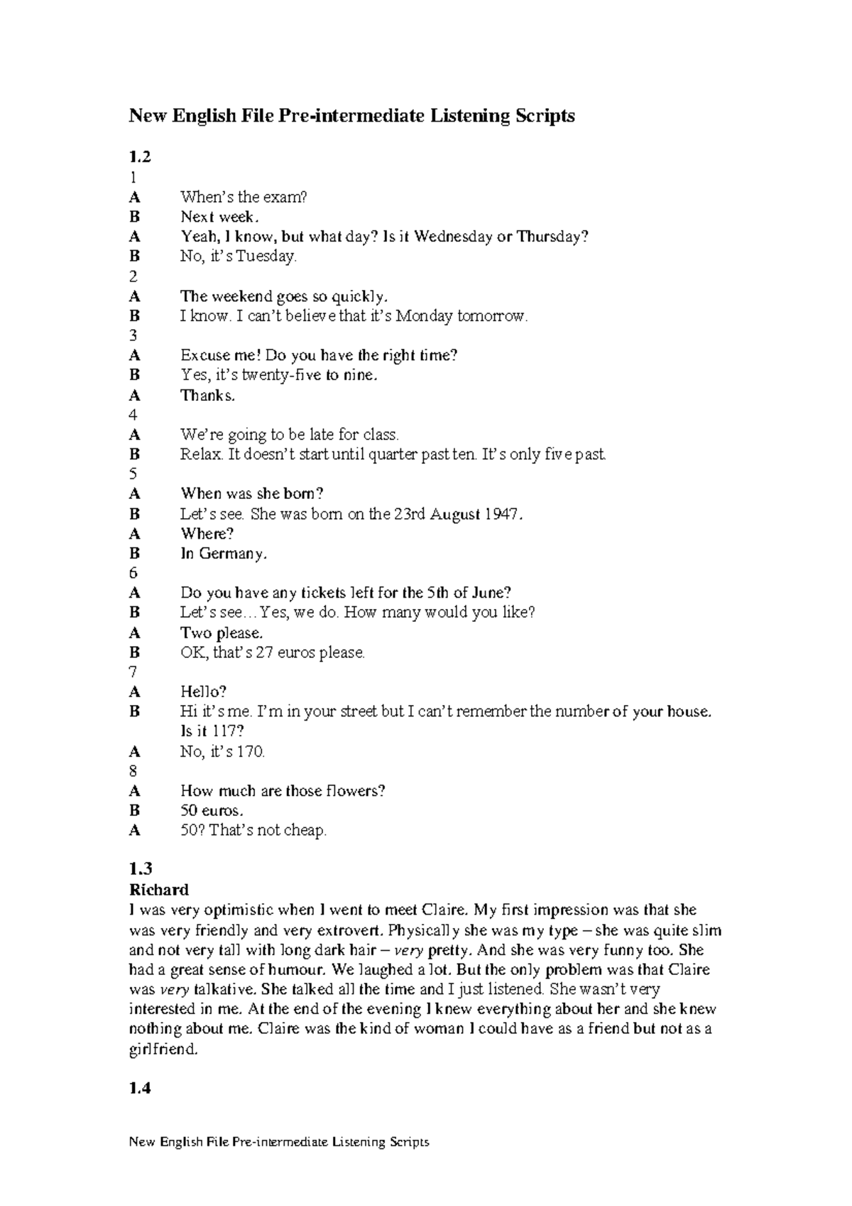 New English File Pre intermediate Listen - New English File Pre ...