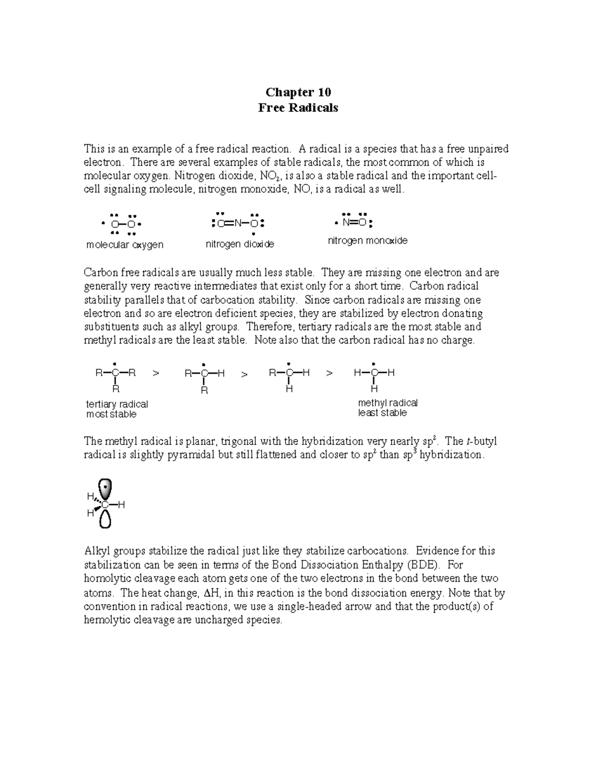 Chapter 10 Free Radicals - CH. 10 1 Chapter 10 Free Radicals This is an ...