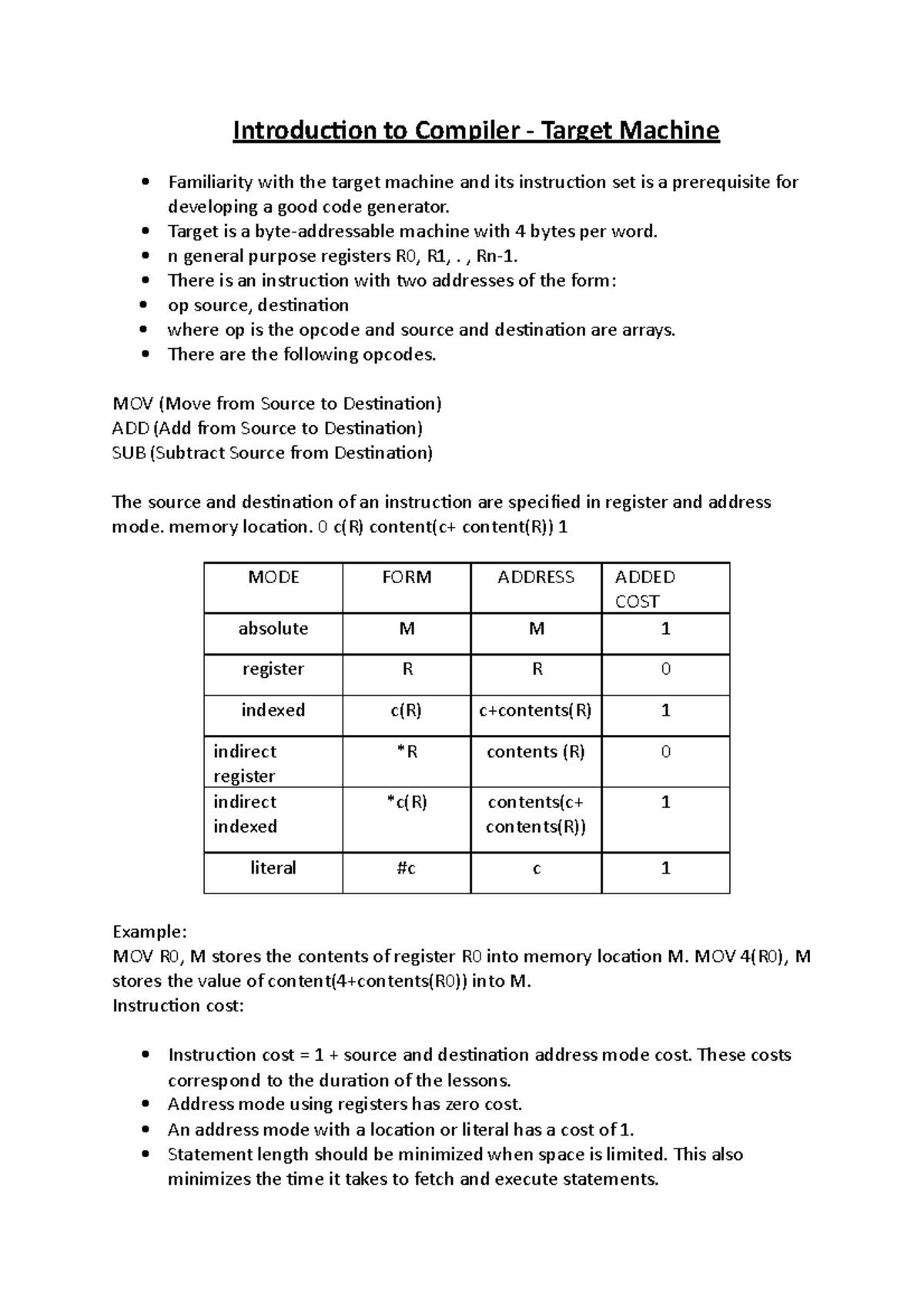 Introduction to Compiler - Target Machine - Introduction to Compiler - Target Machine ...