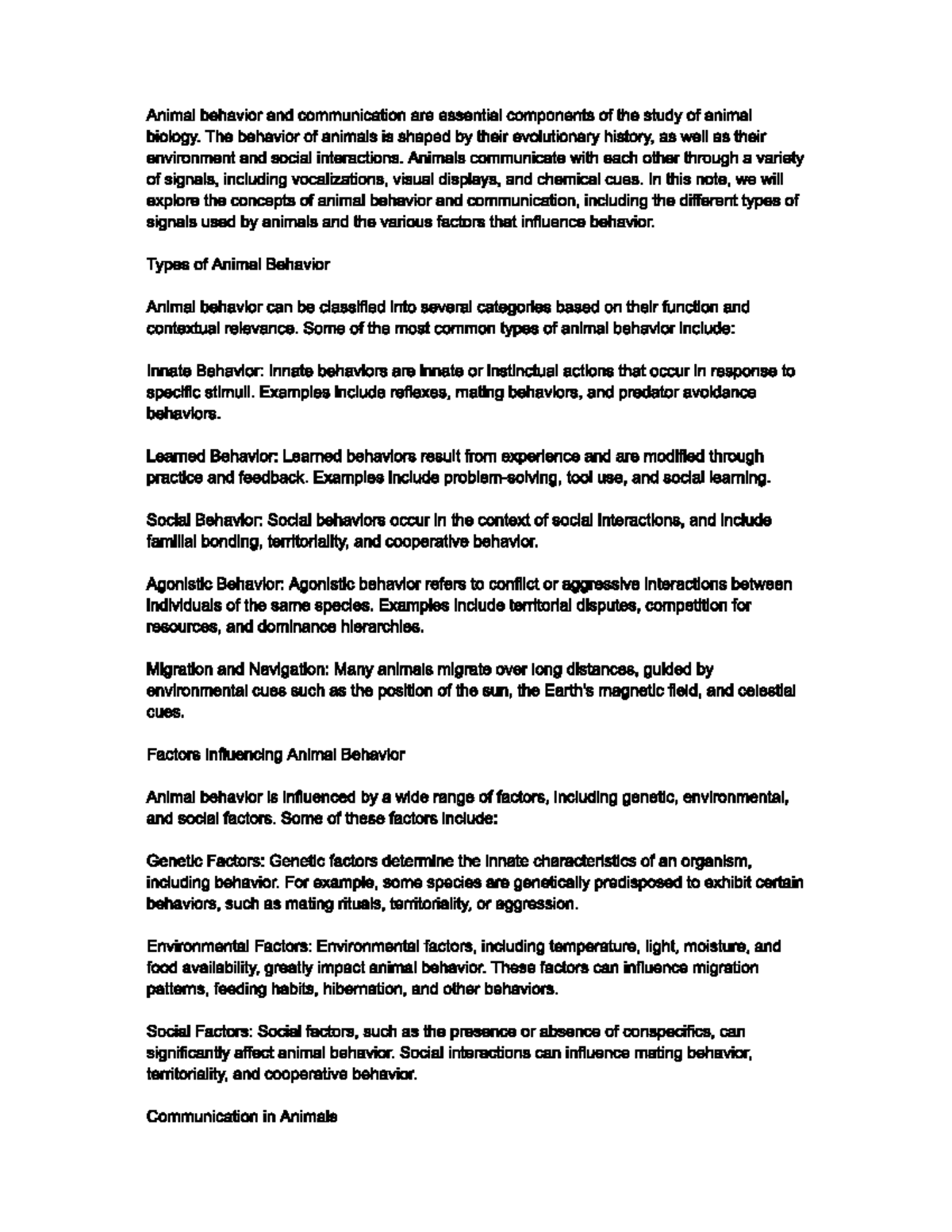 Animal behavior and communication - BIOL 1030 - Studocu