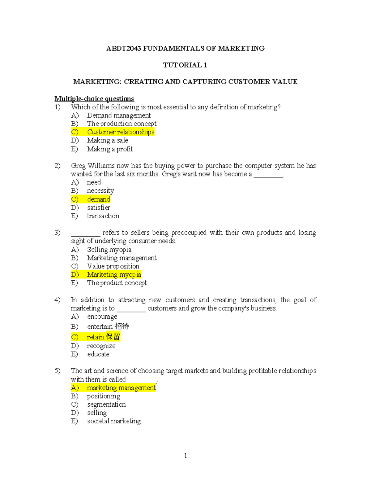 ROM Tutorial Exercise 1 - ABDT2043 FUNDAMENTALS OF MARKETING TUTORIAL 1 ...