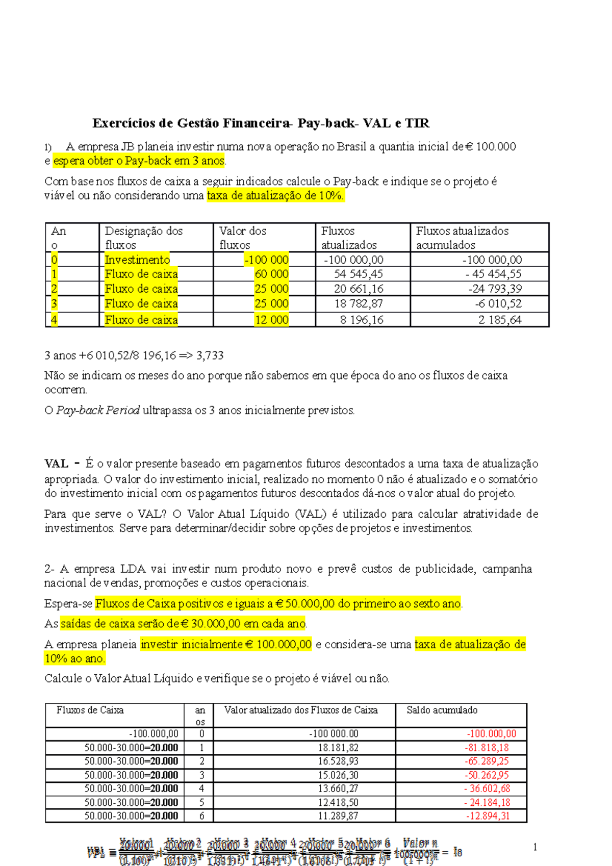 4 - Revisão Pay back VAL e TIR gestao financeira e analise ...